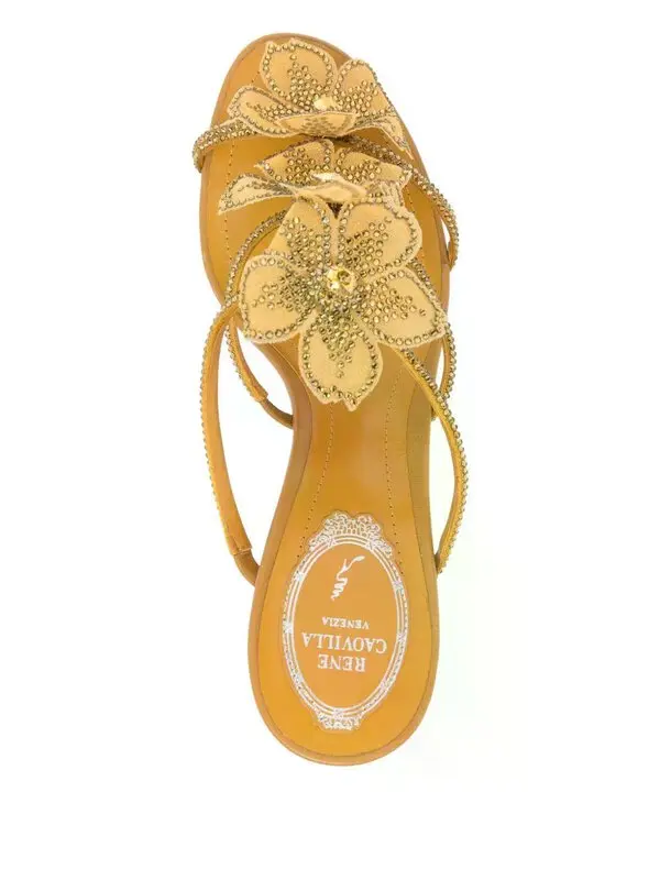 Rene Caovilla 80mm Peach-flower Sandals - Brown
