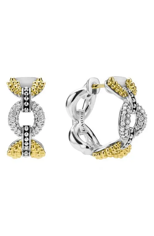 Lagos Caviar Lux Two-tone Petite Link Diamond Hoop Earrings - Sterling Silver