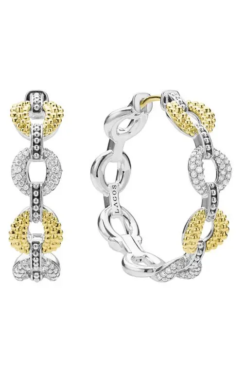 Lagos Caviar Lux Two-tone Diamond Hoop Earrings - Sterling Silver