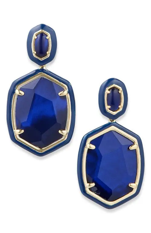 Kendra Scott Daphne Enamel Frame Drop Earrings - Gold Navy Mother Of Pearl