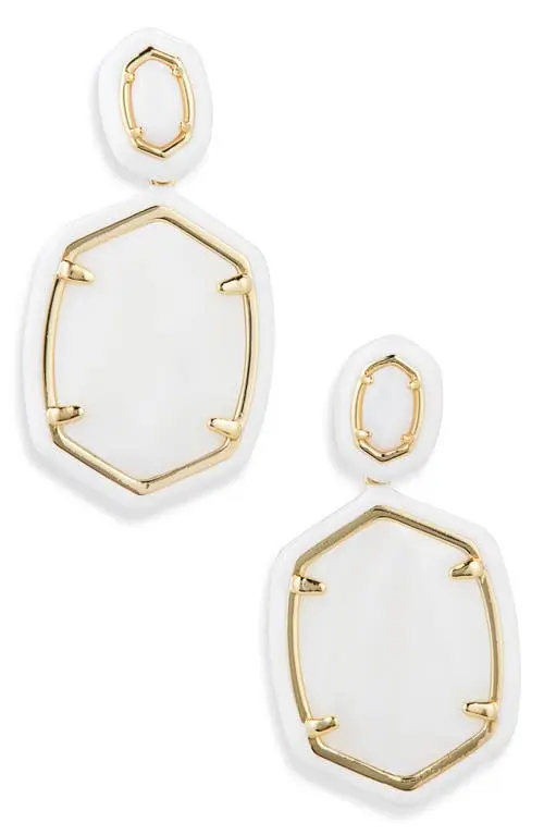 Kendra Scott Daphne Enamel Frame Drop Earrings - Gold White Mother Of Pearl