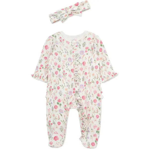 LITTLE ME Meadow Garden Ruffle Cotton Footie & Headband Set - Floral