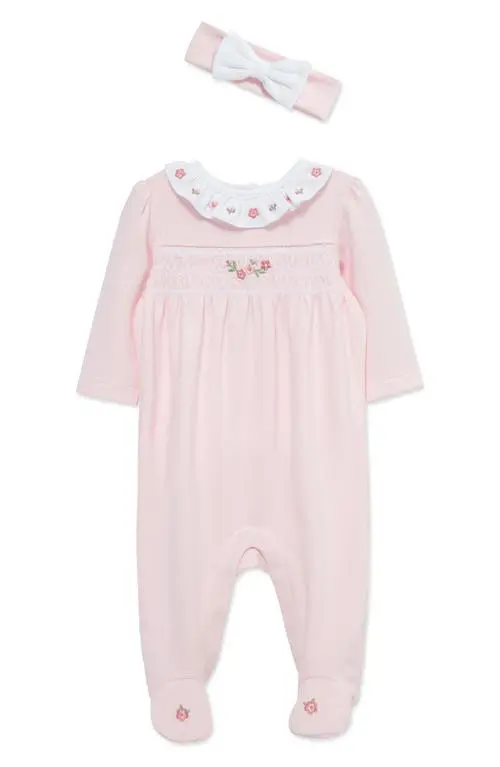 LITTLE ME Cotton Footie & Headband Set - Pink