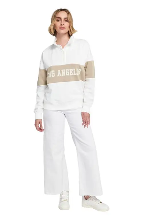 ELLE COLLECTION Graphic Fleece Rugby Pullover - Latte