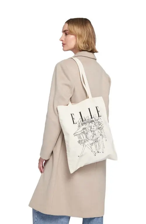 ELLE COLLECTION Graphic Print Tote Bag - Oat