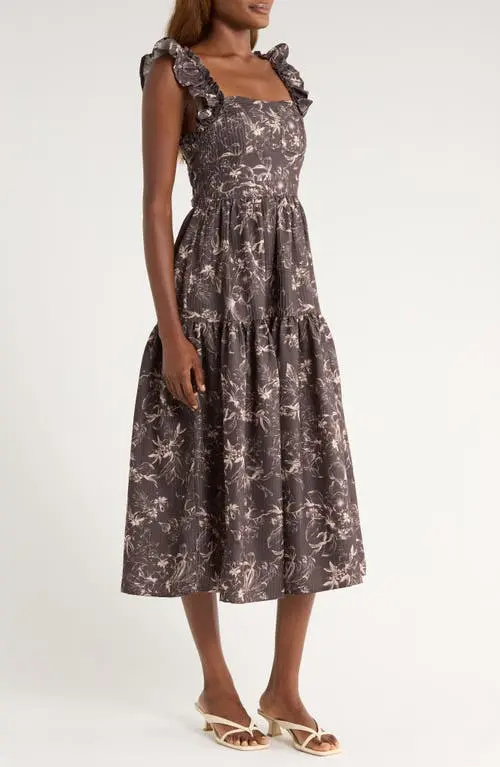 Moon River Print Flutter Strap Midi Dress