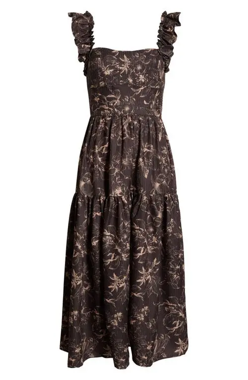 Moon River Print Flutter Strap Midi Dress