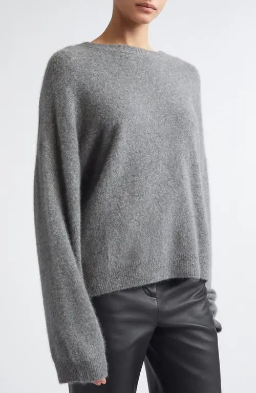 Loulou De Saison Tristan Loose Fit Mercerized Wool And Yak Hair Blend Sweater - Anthracite Melange