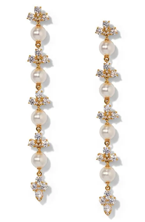 Nadri Faux Pearl And Cubic Zirconia Drop Earrings - Gold