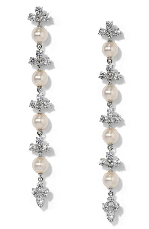 Nadri Faux Pearl And Cubic Zirconia Drop Earrings - Rhodium