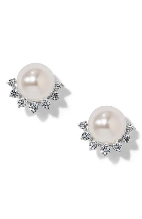 Nadri Cubic Zirconia And Faux Pearl Stud Earrings - Rhodium