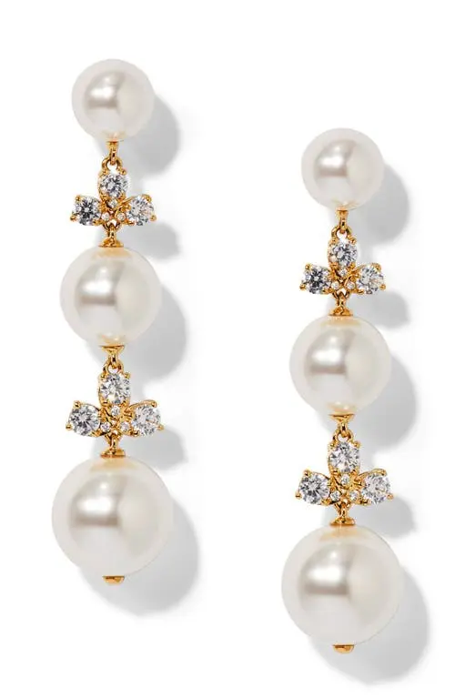 Nadri Faux Pearl Linear Drop Earrings - Gold