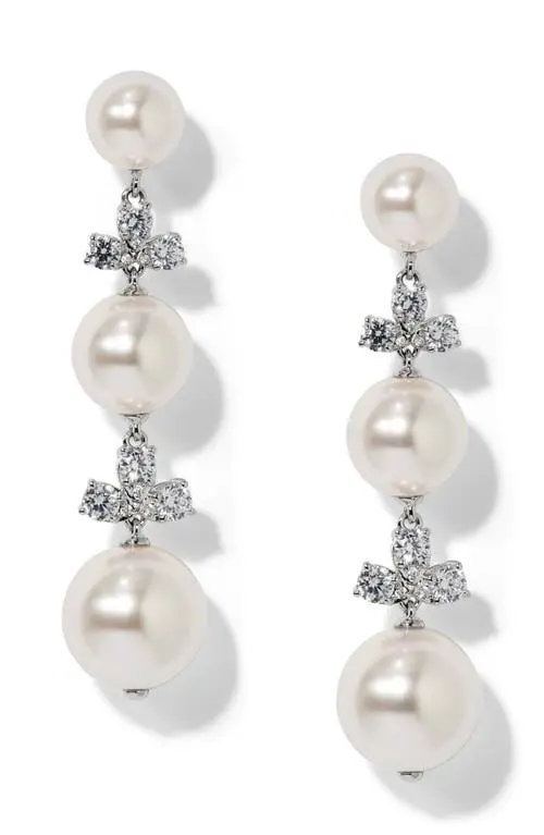 Nadri Faux Pearl Linear Drop Earrings - Rhodium