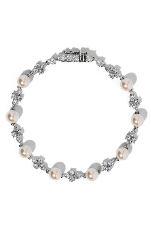 Nadri Faux Pearl And Cubic Zirconia Bracelet - Rhodium