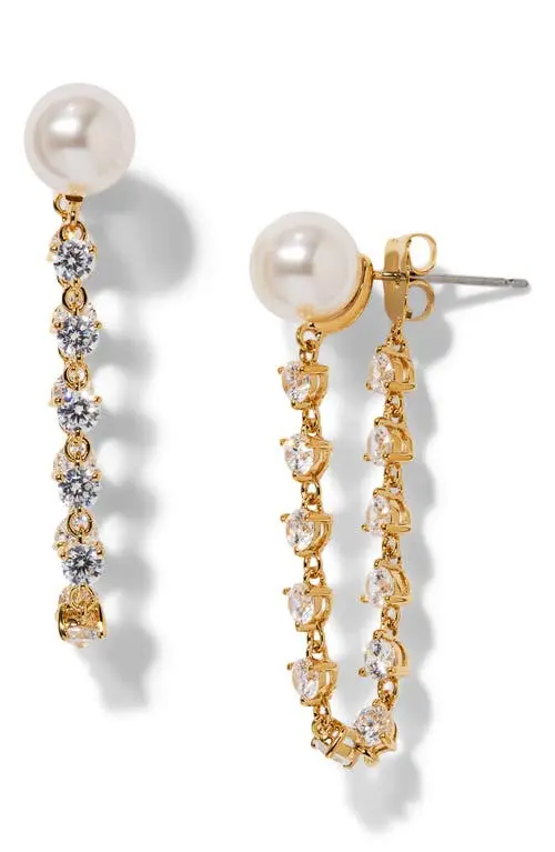 Nadri Faux Pearl Drop Earrings - Gold