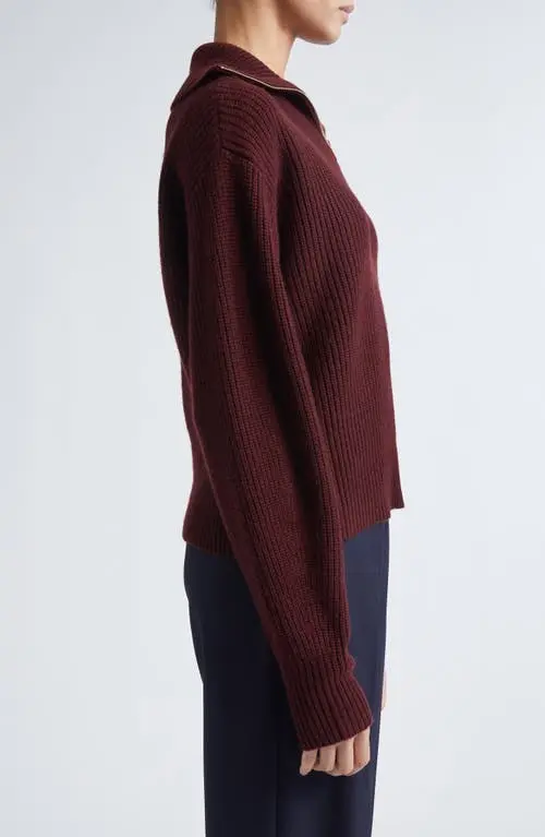 Max Mara Nadar Crop Merino Wool & Cashmere Funnel Neck Sweater - Cherry