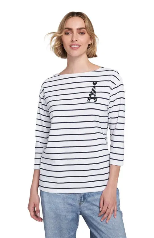 ELLE COLLECTION Striped Graphic Tee - Navy/white