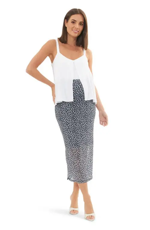 RIPE MATERNITY Kara Mesh Floral Print Midi Skirt