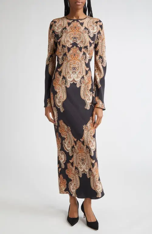 Veronica Beard Lupita Tapestry Print Long Sleeve Silk Blend Dress