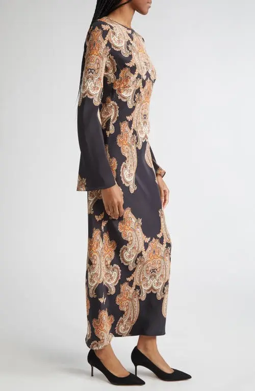 Veronica Beard Lupita Tapestry Print Long Sleeve Silk Blend Dress