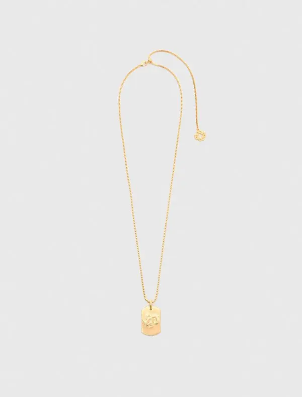 Maje Zirconium Zodiac Sign Plaque Chain Necklace - Aries
