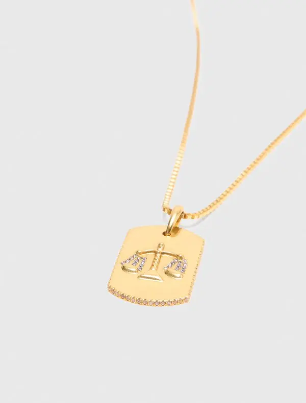 Maje Gold Plated Zodiac Sign Pendant Necklace - Libra