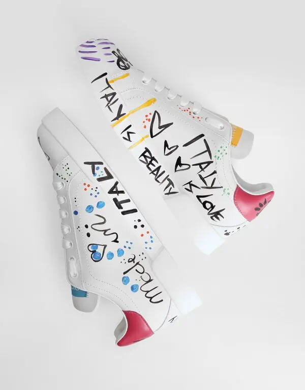 Dolce & Gabbana Calfskin Portofino Sneakers With Lettering - Multicolor