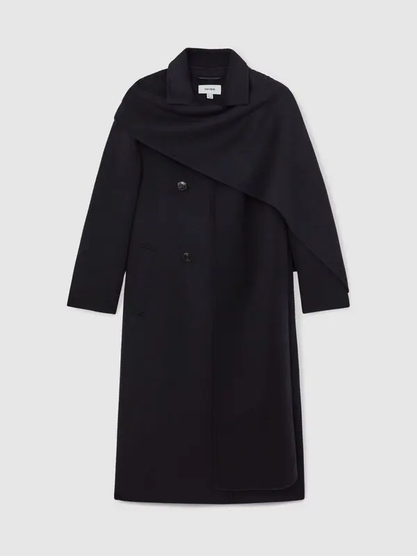 REISS Indira Petite Wool-blend Coat With Detachable Scarf - Navy