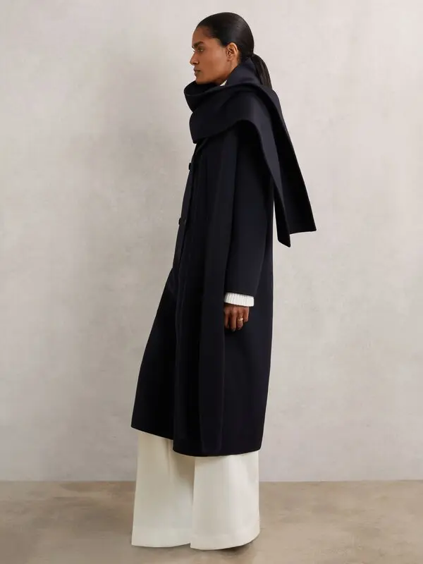 REISS Indira Petite Wool-blend Coat With Detachable Scarf - Navy