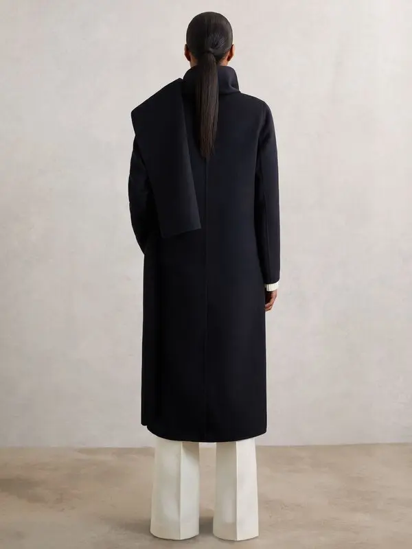 REISS Indira Petite Wool-blend Coat With Detachable Scarf - Navy