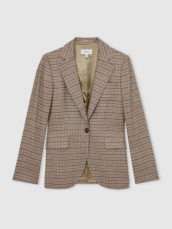REISS River Single-breasted Check Suit Blazer With Linen