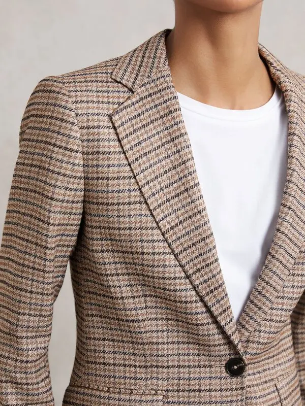 REISS River Single-breasted Check Suit Blazer With Linen