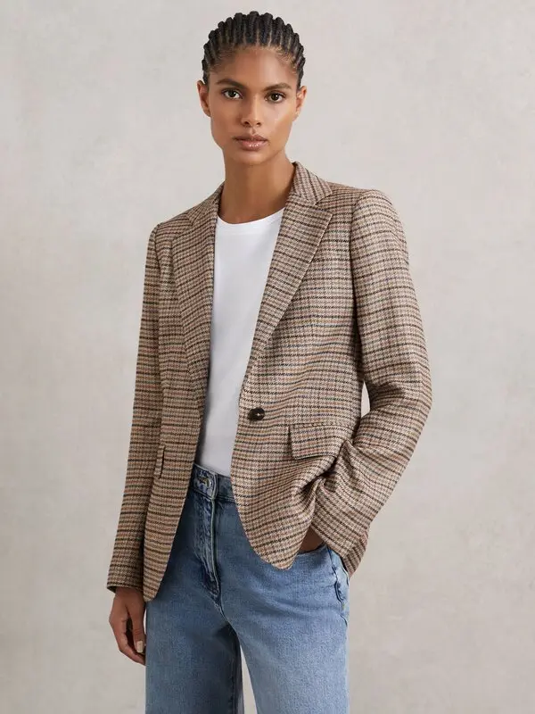 REISS River Single-breasted Check Suit Blazer With Linen