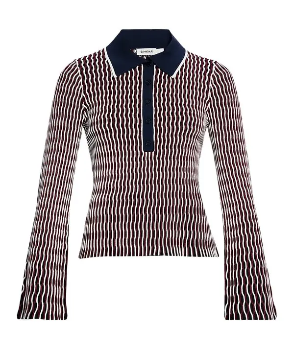 Simkhai Colleen Wavy Striped Polo Shirt