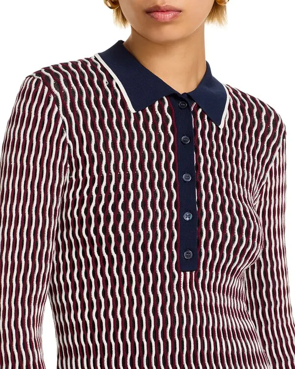 Simkhai Colleen Wavy Striped Polo Shirt