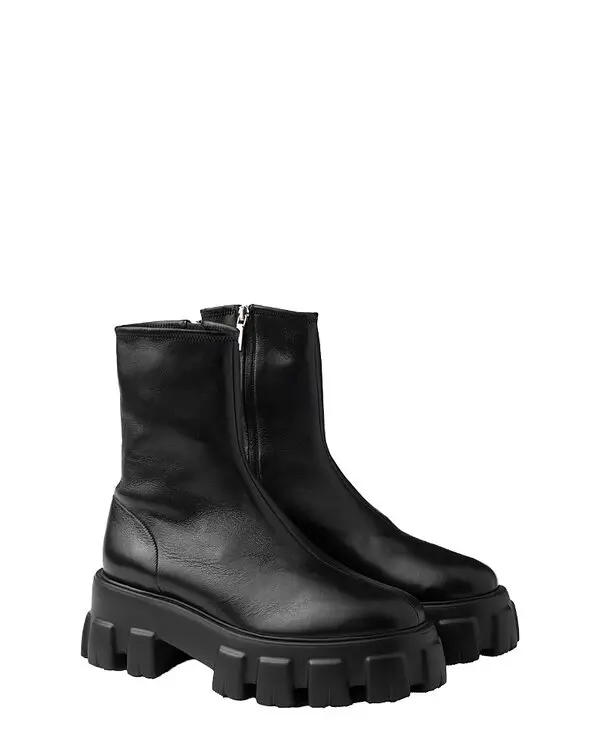 Prada Monolith Stretch Nappa Booties - Black