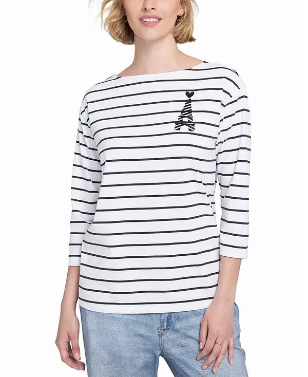 ELLE COLLECTION Striped Tee With Graphic - Navy/white
