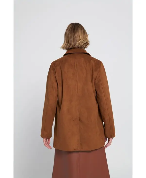 ELLE COLLECTION Faux Suede Car Coat - Brown
