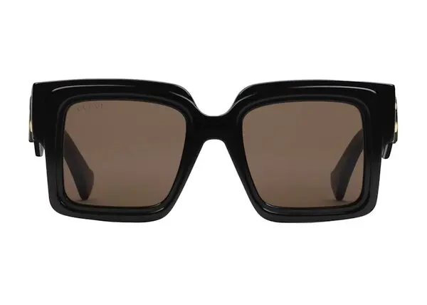 Gucci Oversized Rectangular Sunglasses - Shiny Black/brown Lens (733349 J0740 1023)