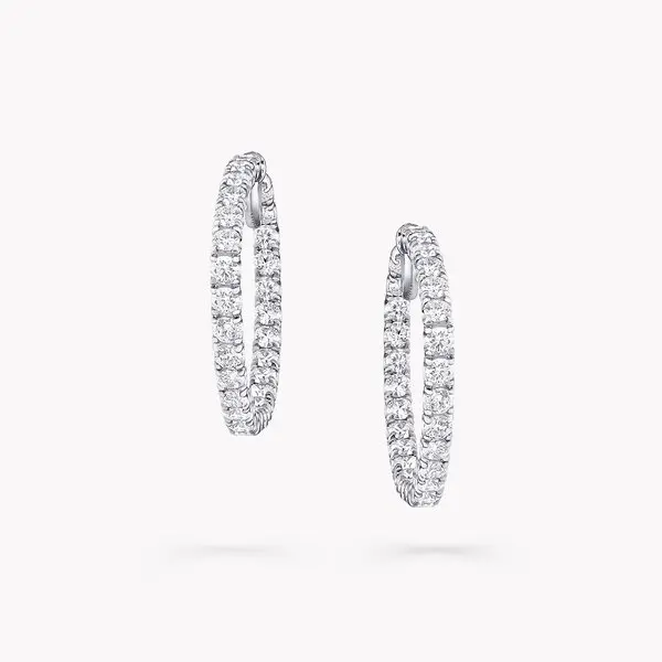 Graff Round Diamond Petite Hoop Earrings - White Gold
