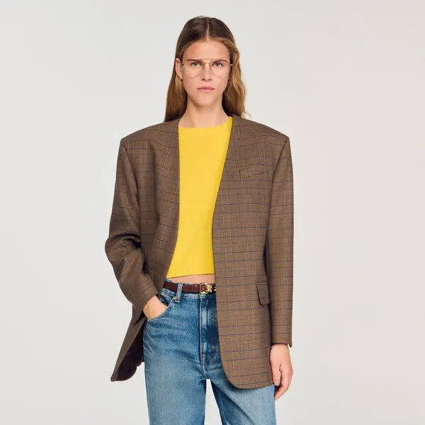 Sandro Oversized Checked Jacket - Ocher / Blue