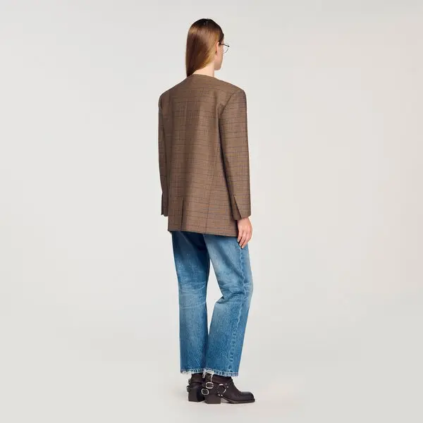 Sandro Oversized Checked Jacket - Ocher / Blue