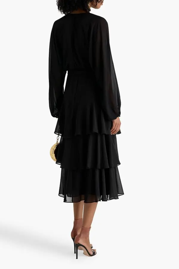 tiered chiffon midi dress Summer Invite Yellow Tie-Strap Tiered Midi Dress
