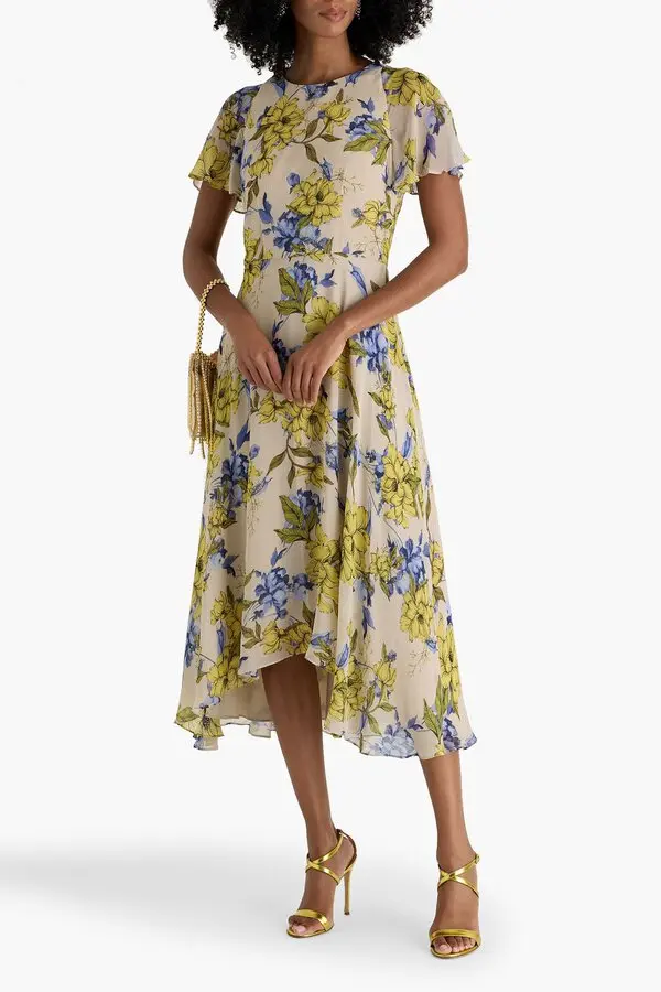 MIKAEL AGHAL Floral-print Crepon Midi Dress With Ruffled Details