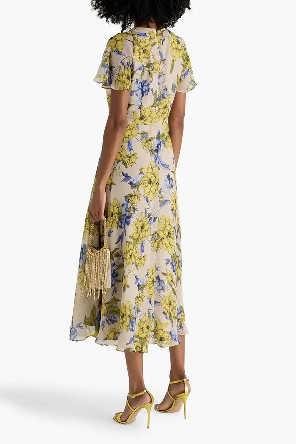 MIKAEL AGHAL Floral-print Crepon Midi Dress With Ruffled Details