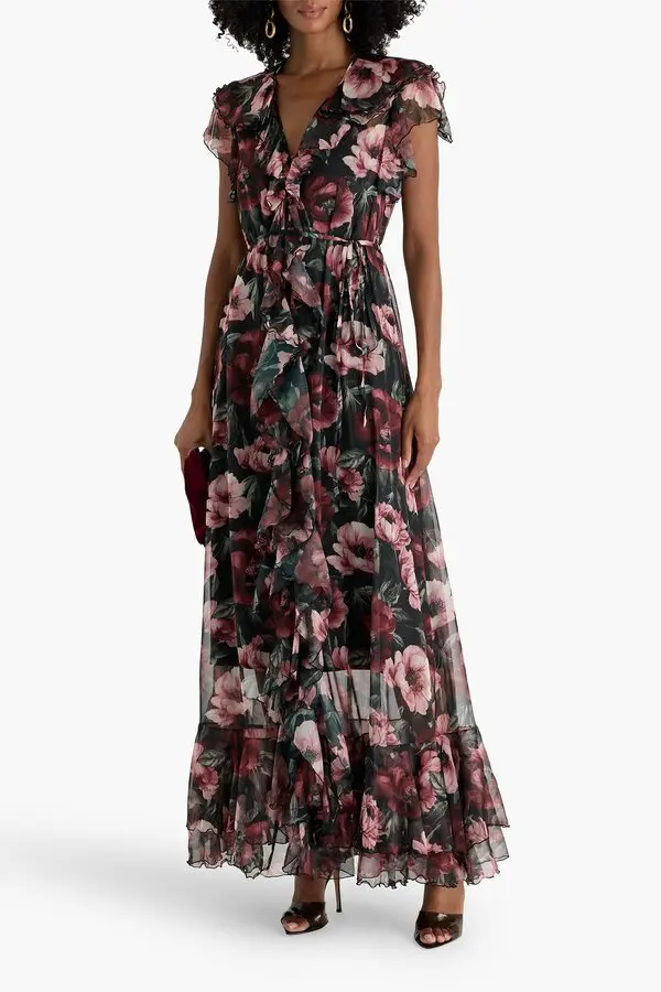 MIKAEL AGHAL Ruffled Floral-print Georgette Maxi Dress