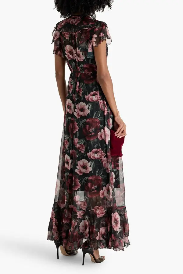 MIKAEL AGHAL Ruffled Floral-print Georgette Maxi Dress