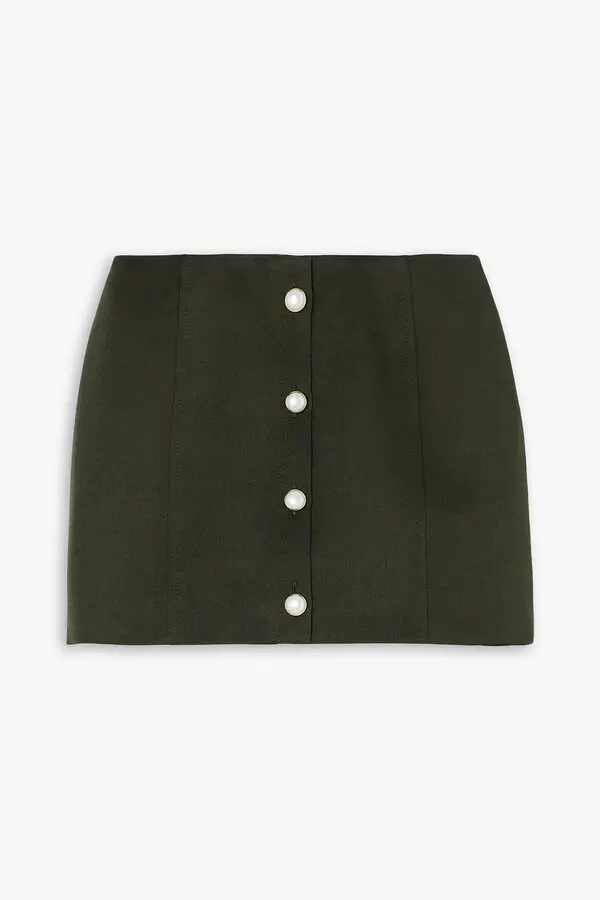 Alessandra Rich Wool-crepe Mini Skirt With Faux Pearl Buttons