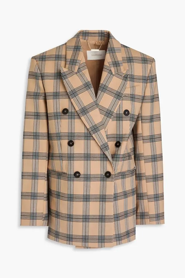 Zimmermann Double-breasted Checked Twill Blazer