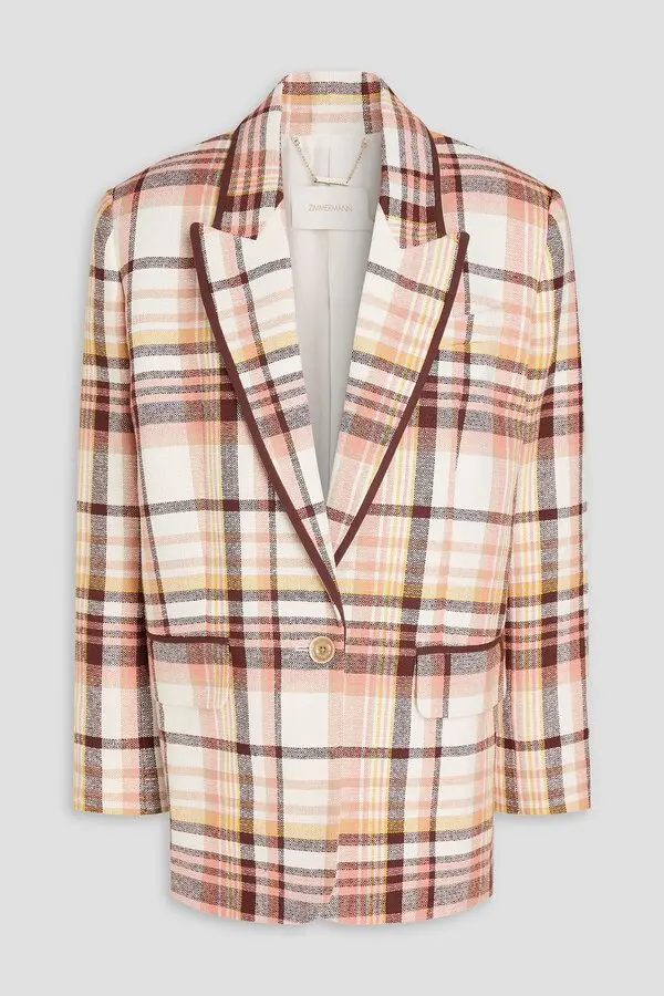 Zimmermann Checked Linen And Cotton-blend Blazer - Ivory